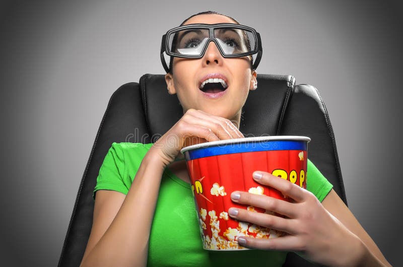 Viewer watching 3D cinema. stock image. Image of attractive - 48822509