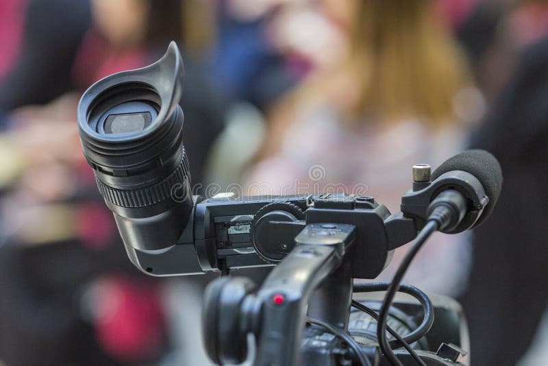 Viewfinder on Video Camera on Cameraman. Live Broadcast from Closed ...