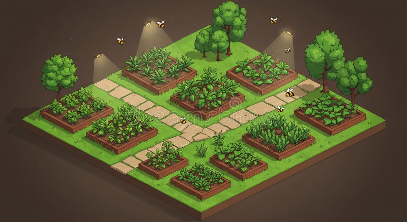 Viewing Animated Community Garden with Vegetables and Trees Stock ...