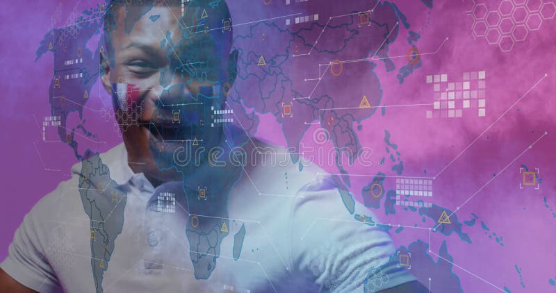 Viewing Animation, Person with Digital World Map and Data Graphics ...