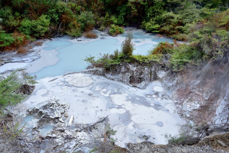 Viewing the Boiling Mud Pots of the Hidden Valley Stock Image - Image ...