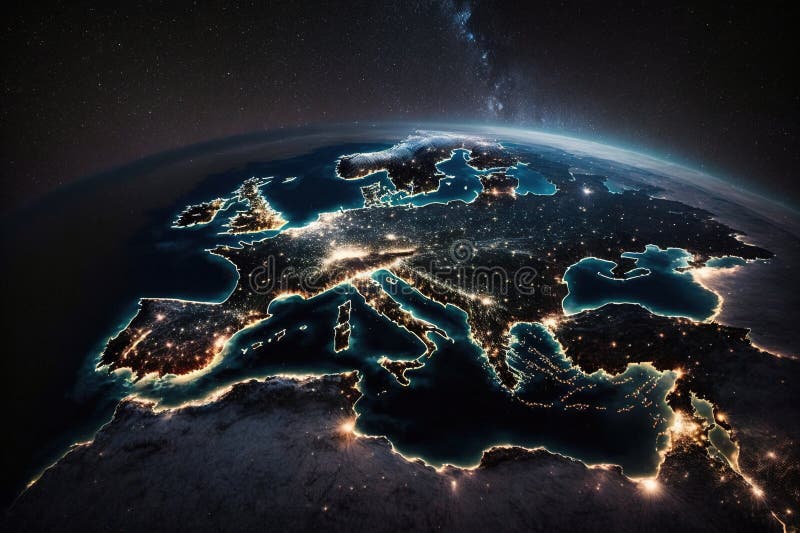 Viewing Europe from Space at Night. Generative AI Stock Illustration ...