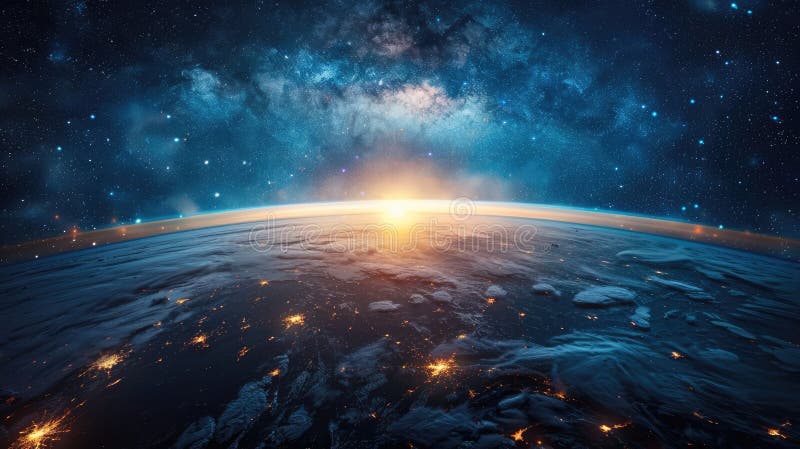 Viewing Half of the Earth from Space, Ground Level Stock Illustration ...