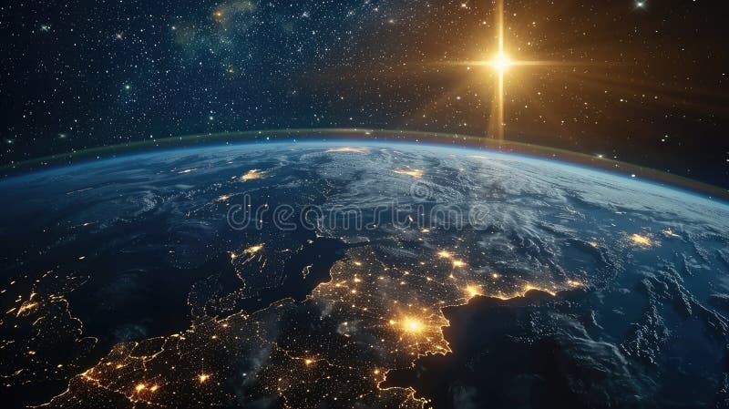 Viewing Half of the Earth from Space, Ground Level Stock Illustration ...