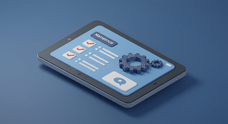 Viewing Maintenance Checklist on Tablet with Gears Stock Illustration ...