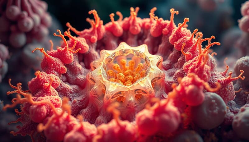 Viewing Microscopic Cell Structure with Central Feature and Surrounding ...