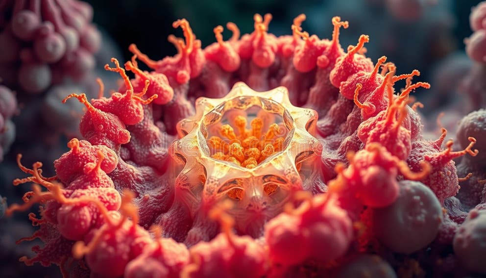 Viewing Microscopic Cell Structure with Central Feature and Surrounding ...