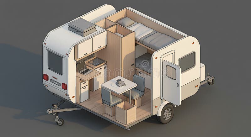 Viewing Modern Camper Trailer Interior Design with Bunk Beds and ...