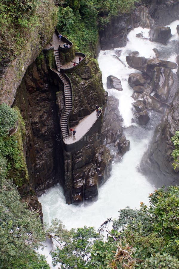 Viewing Platform at the Base of a Waterfall Stock Photo - Image of mist ...