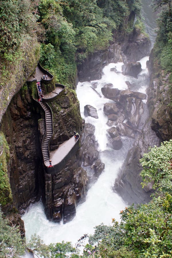 Viewing Platform at the Base of a Waterfall Stock Photo - Image of ...