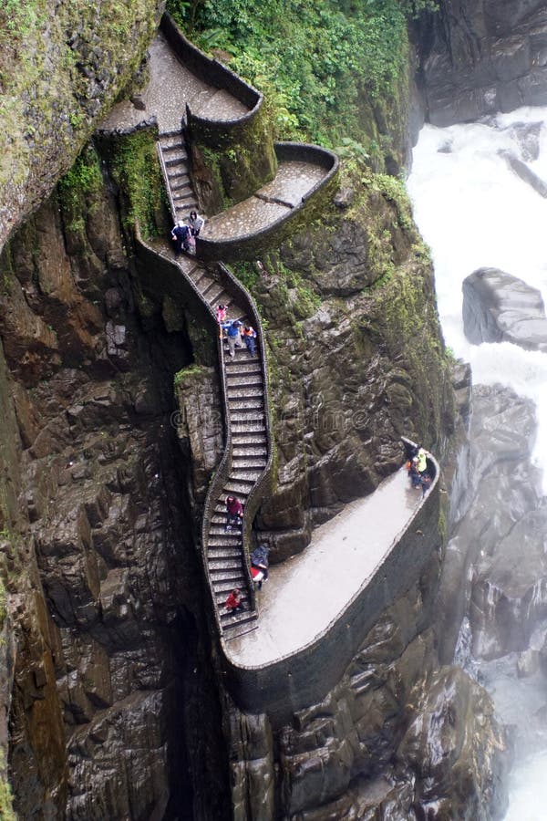 Viewing Platform at the Base of a Waterfall Stock Photo - Image of ...