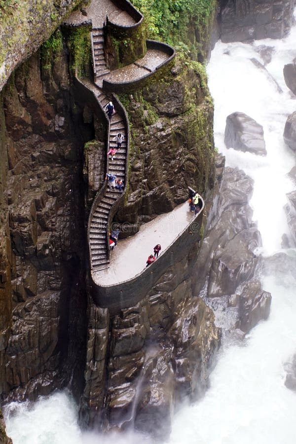 Viewing Platform at the Base of a Waterfall Stock Photo - Image of ...