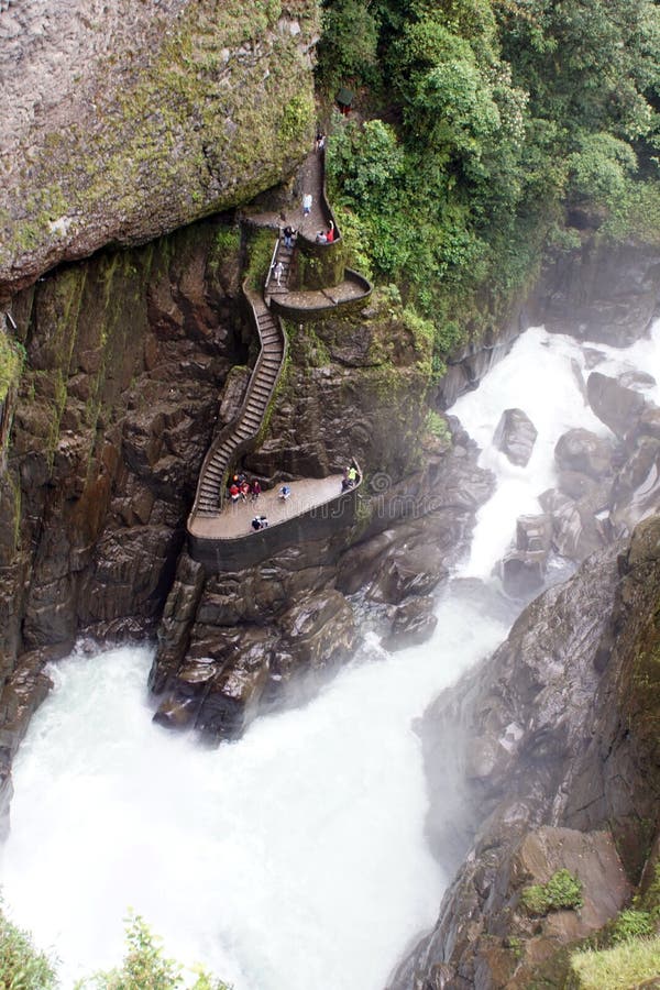 Viewing Platform at the Base of a Waterfall Stock Photo - Image of ...