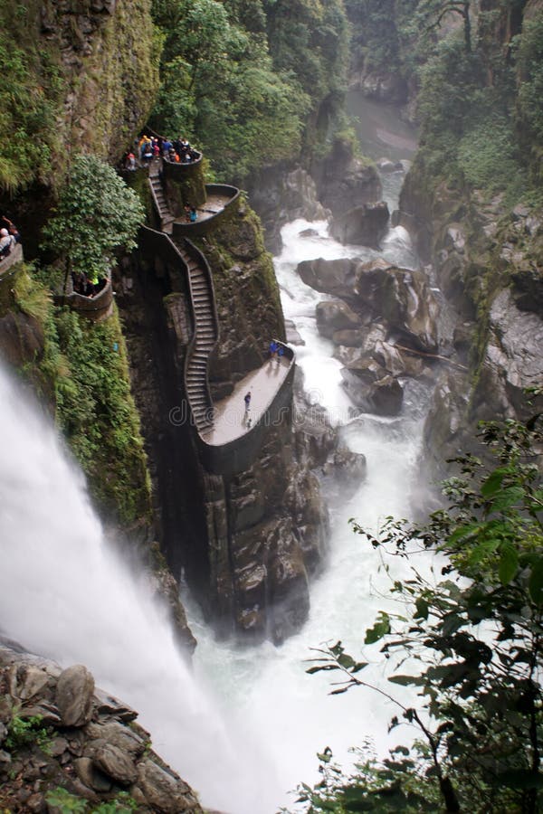 Viewing Platform at the Base of a Waterfall Stock Photo - Image of ...