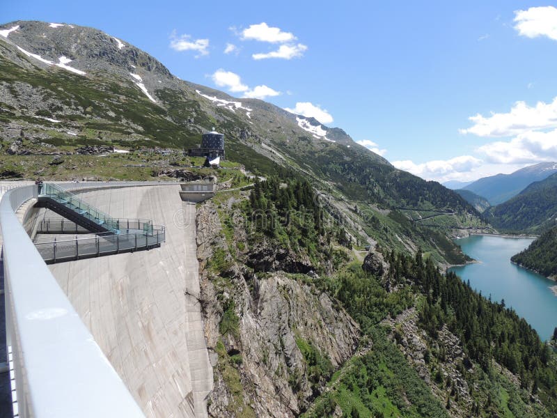 A Viewing Platform on the Dam with Mountain Views Stock Image - Image ...