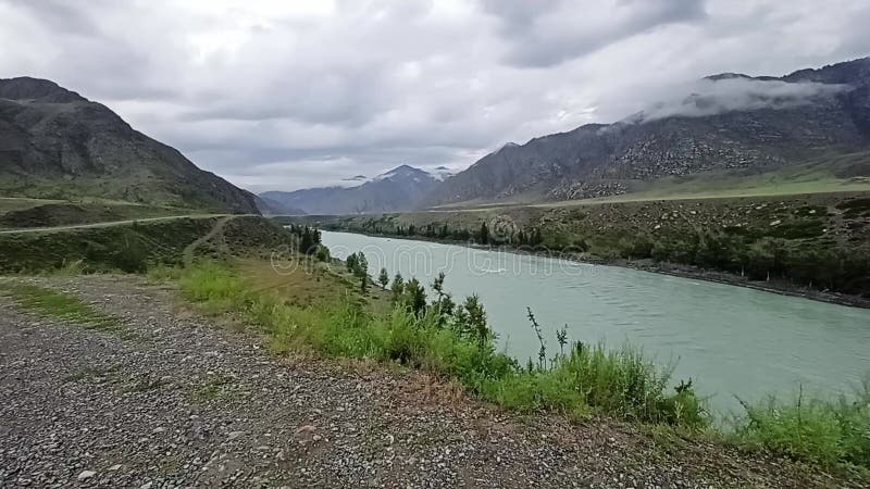 Viewing Platform on the High Bank of a Beautiful Mountain River Flowing ...