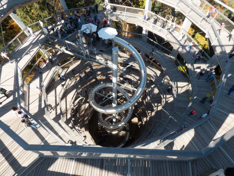 Viewing Platform in the Middle of the Forest with a Slide in the Middle ...
