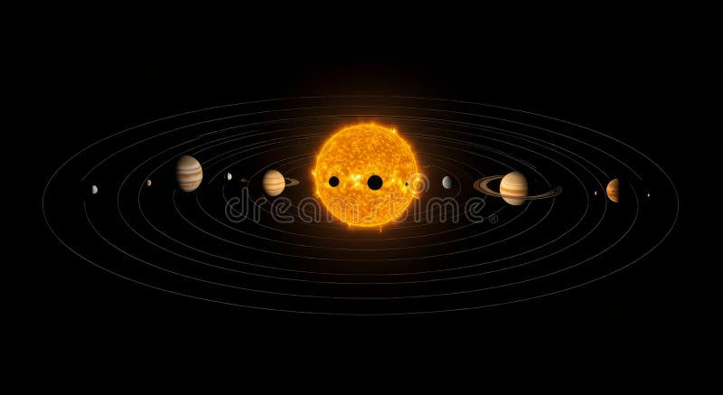 Viewing Solar System with Planets Orbiting Star in Dark Space Stock ...