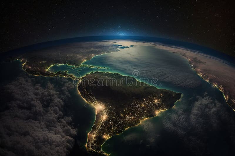 Viewing South America from Space at Night. Generative AI Stock Image ...