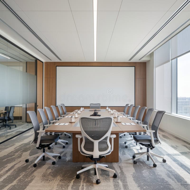 Contemporary Conference Room with a Rectangular Table and a Blank ...