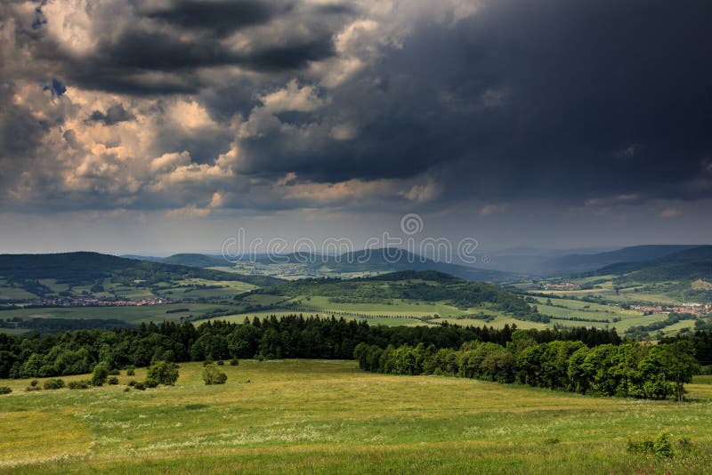 Viewpoint Ellenbogen Over the Rhoen Low Mountain Range Stock Image ...