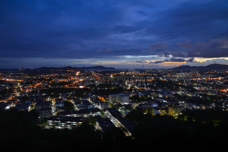 Viewpoint on Hill See To Phuket Town in Twilight Time Stock Image ...