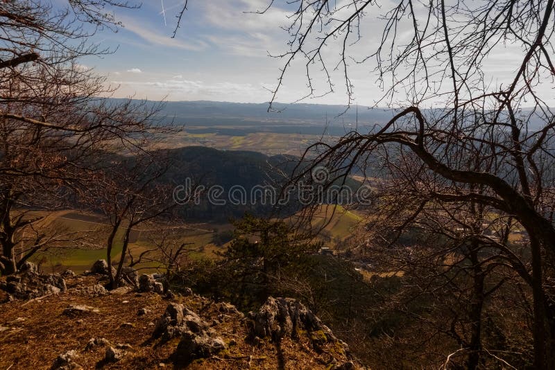 Viewpoint on a Mountain with Trees Rocks and Wide View Stock Image ...