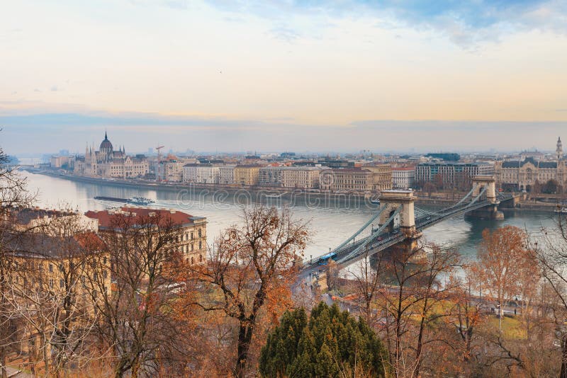Viewpoint Panorama of Budapest Over Chain Bridge Stock Image - Image of ...