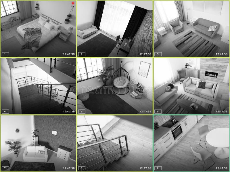 Different Rooms Under CCTV Cameras Surveillance Stock Photo - Image of ...