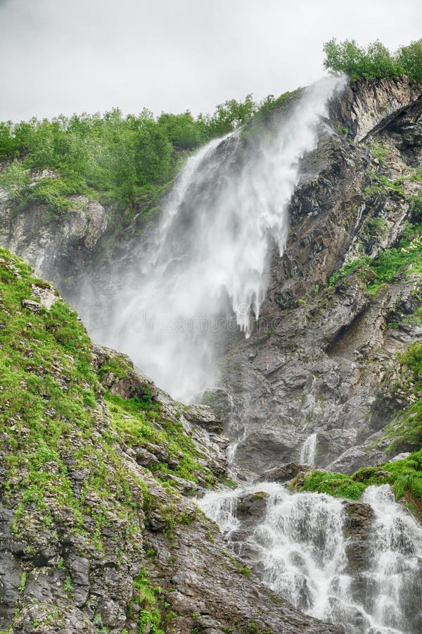 Views of the Green Mountains with the Highest Waterfall Stock Photo ...