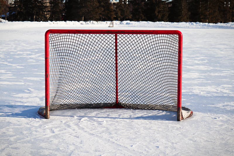 Views of a Hockey Net on an Outdoor Rink Stock Image - Image of rink ...