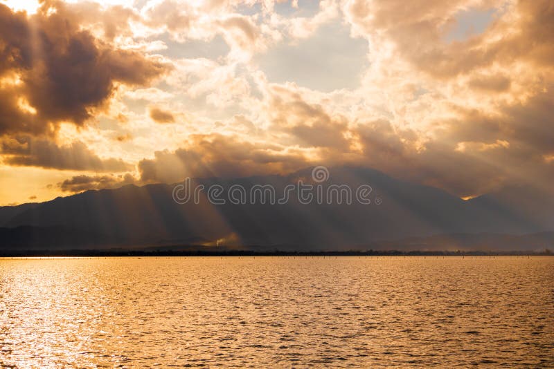 Overlooking the Lake, the Sea, the Beautiful Sunset Stock Image - Image ...