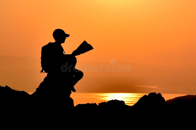 Views and Lifestyle of a Man Reading a Book in Peaceful Places Stock ...