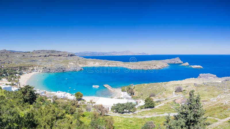 Views of Lindos Beach from the Acropolis Stock Photo - Image of clear ...