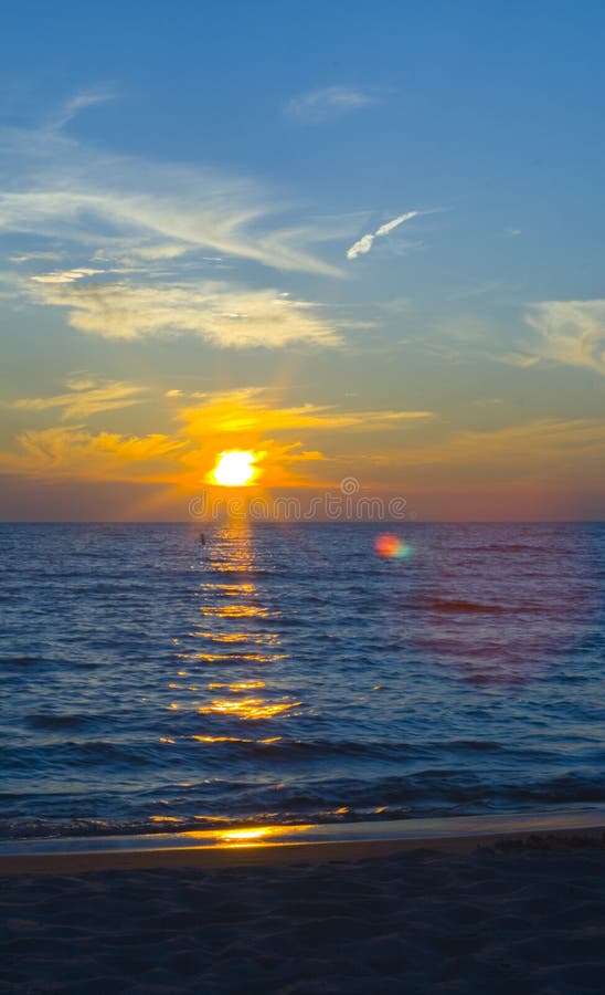 Sunset Over Lake Michigan at Ludington, Michigan Stock Photo - Image of ...