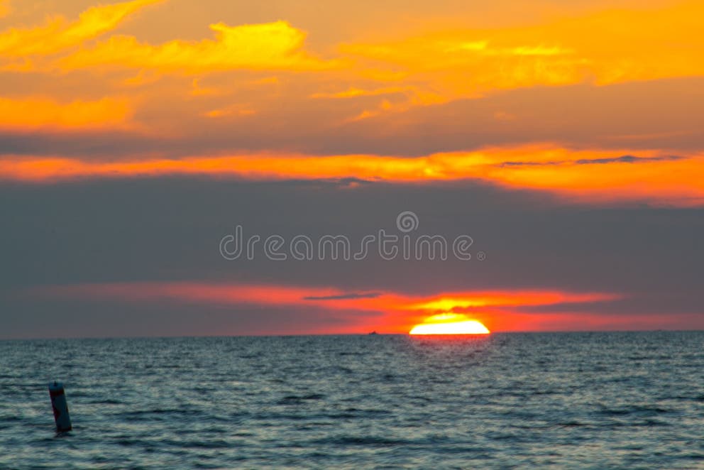 Sunset Over Lake Michigan at Ludington, Michigan Stock Photo - Image of ...