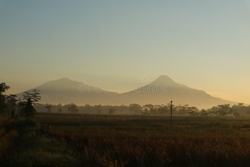 Views of Mount Merapi, Merbabu, and Rice Fields when the Sun Starts To ...