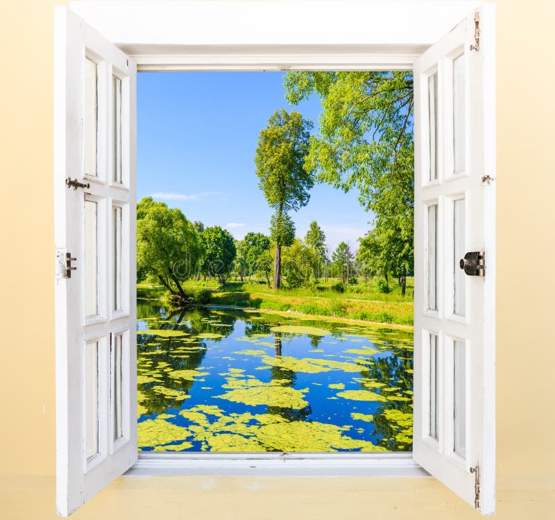 Views of the pond stock image. Image of building, reflect - 96684977