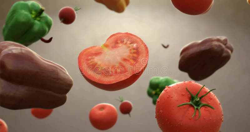 The Views of Red Bell Peppers, Tomatoes and Chili Peppers Falling Down ...