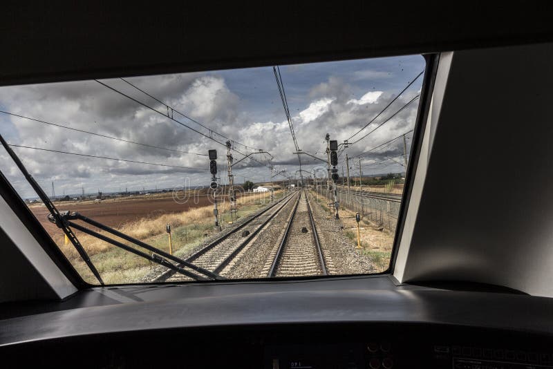 View from the Window of a High Speed Train with Rain Stock Photo ...
