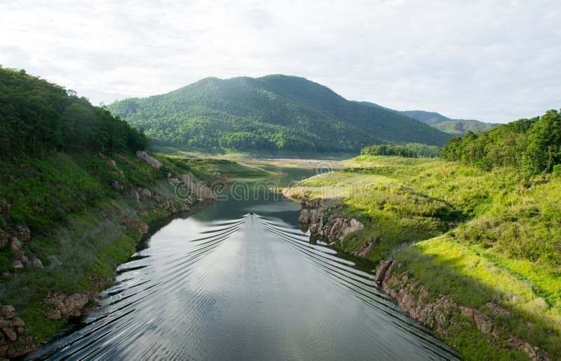 Viewscape Top View Long Tail Boat Sailing on the River Stock Photo ...