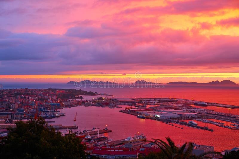 Vigo Skyline and Port Sunset in Galicia Spain Stock Photo - Image of ...