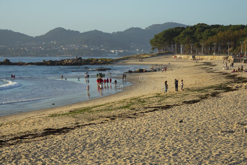 VIGO, SPAIN - SEPTEMBER 28, 2019: Samil Beach in Vigo Under the Sunset ...