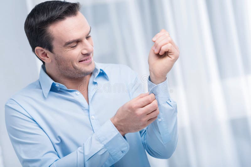 Vigorous Appealing Man Getting Ready for Work Stock Photo - Image of ...