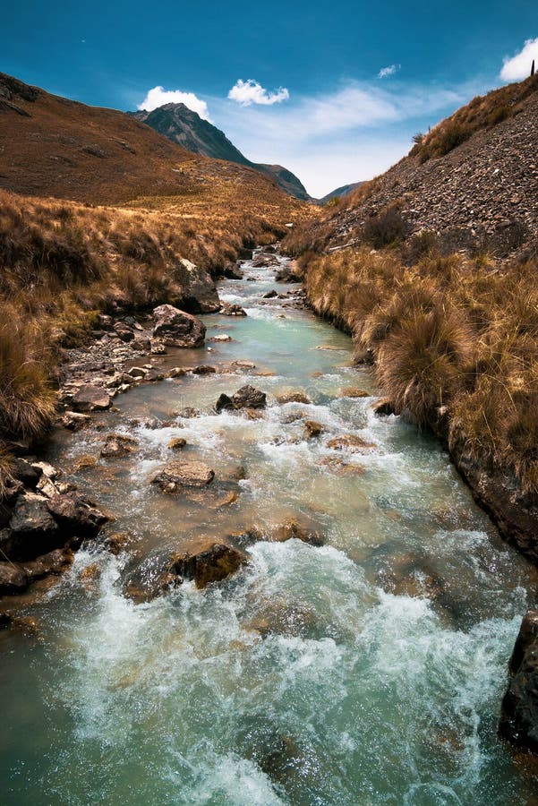 Vigorous Blue Mountain River with the Mountain Background. Stock Photo ...