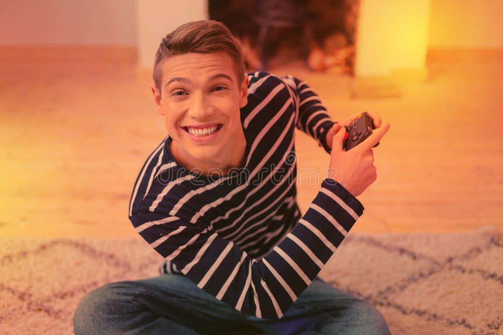 Vigorous Energetic Guy Passing Level on Console Stock Photo - Image of ...