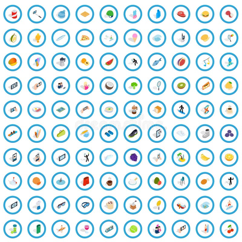 100 Vigorous Icons Set, Isometric 3d Style Stock Vector - Illustration ...