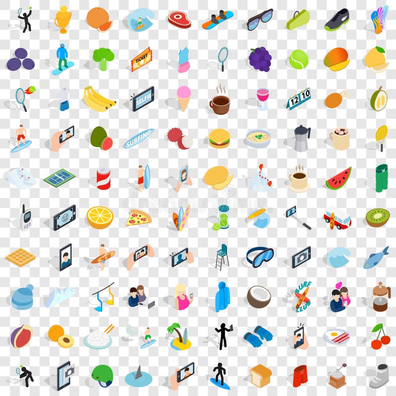 100 Vigorous Icons Set, Isometric 3d Style Stock Vector - Illustration ...