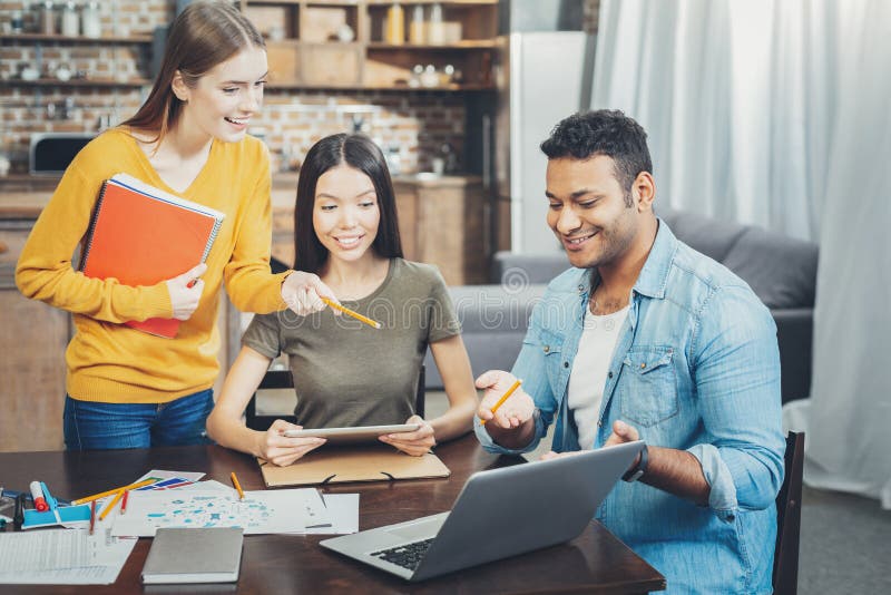 Vigorous Three Students Getting Ready for Exams Stock Photo - Image of ...