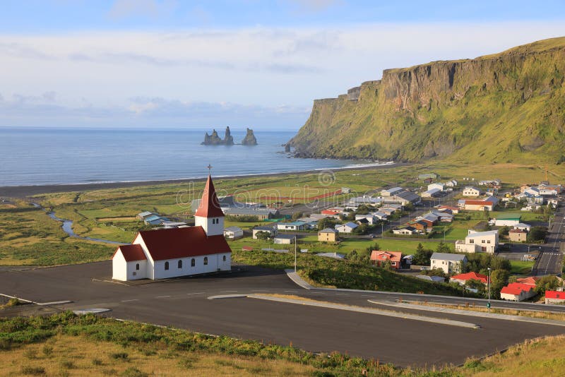 The town of Vik in Iceland stock photo. Image of village - 168985332